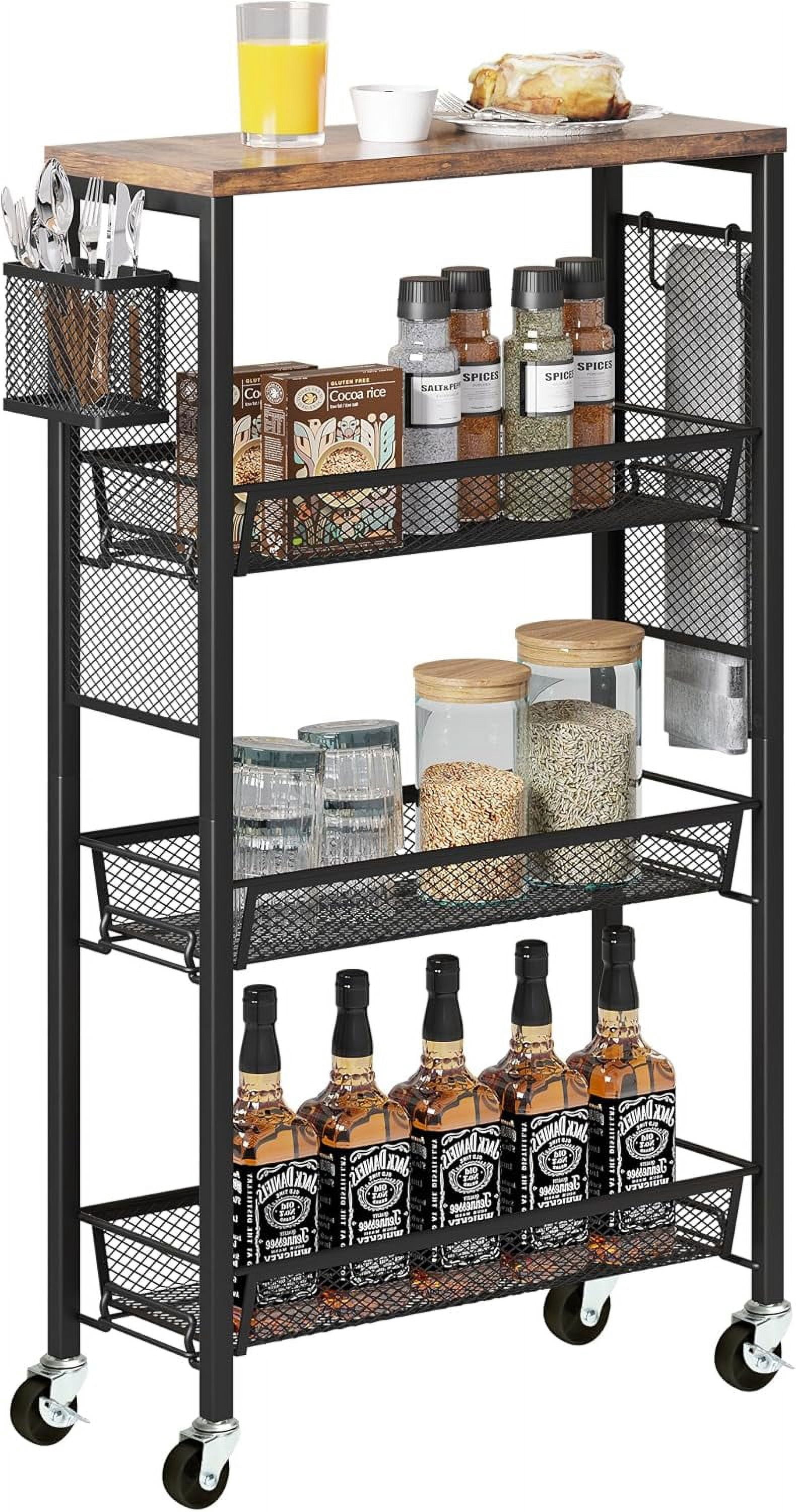tdgbsgd Slim Rolling Cart Rolling Spice Rack Next to Fridge Narrow ...