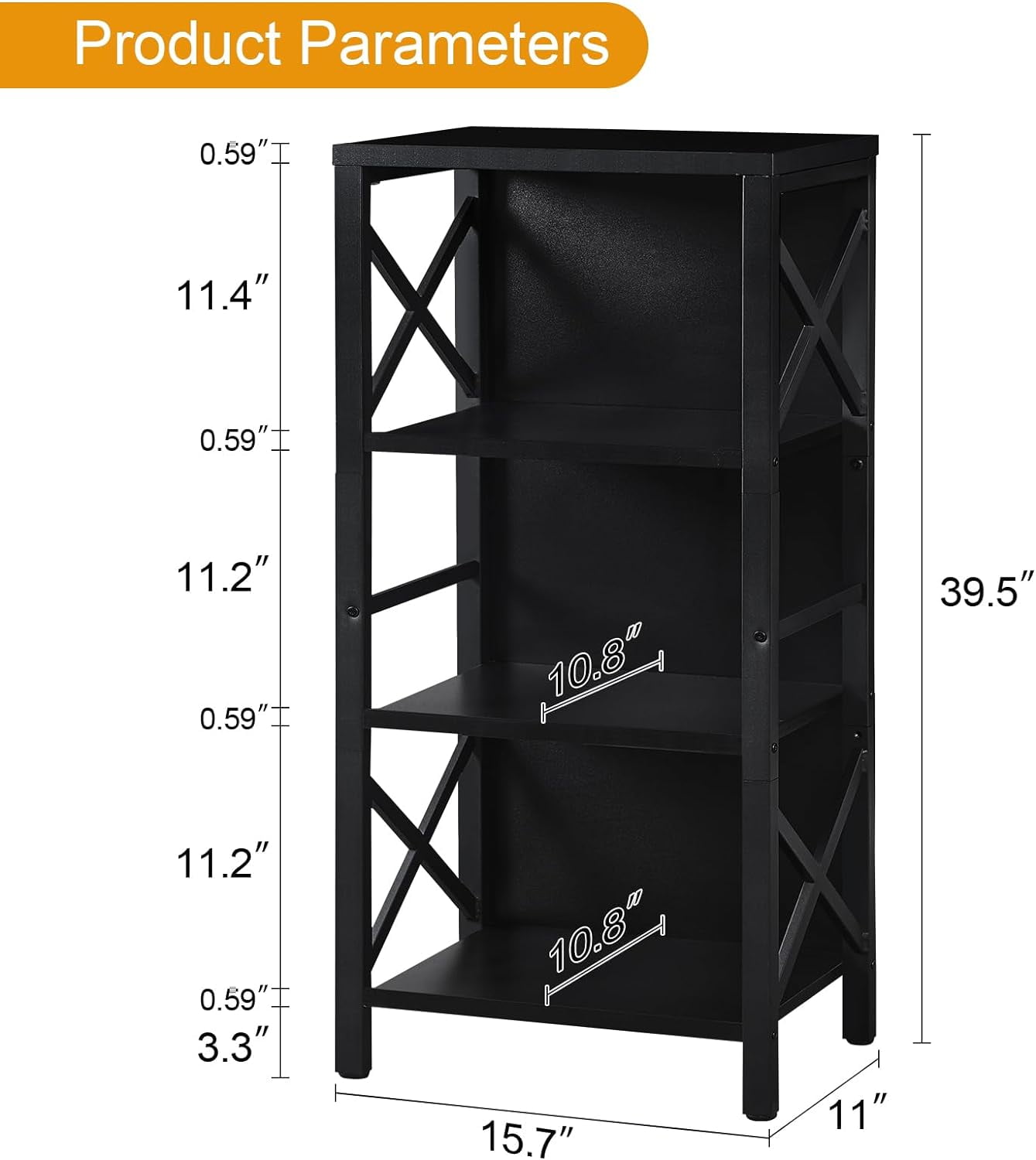tdgbsgd Small Bookcase 3 Tier Bookshelf with Metal Frame and Backboard ...