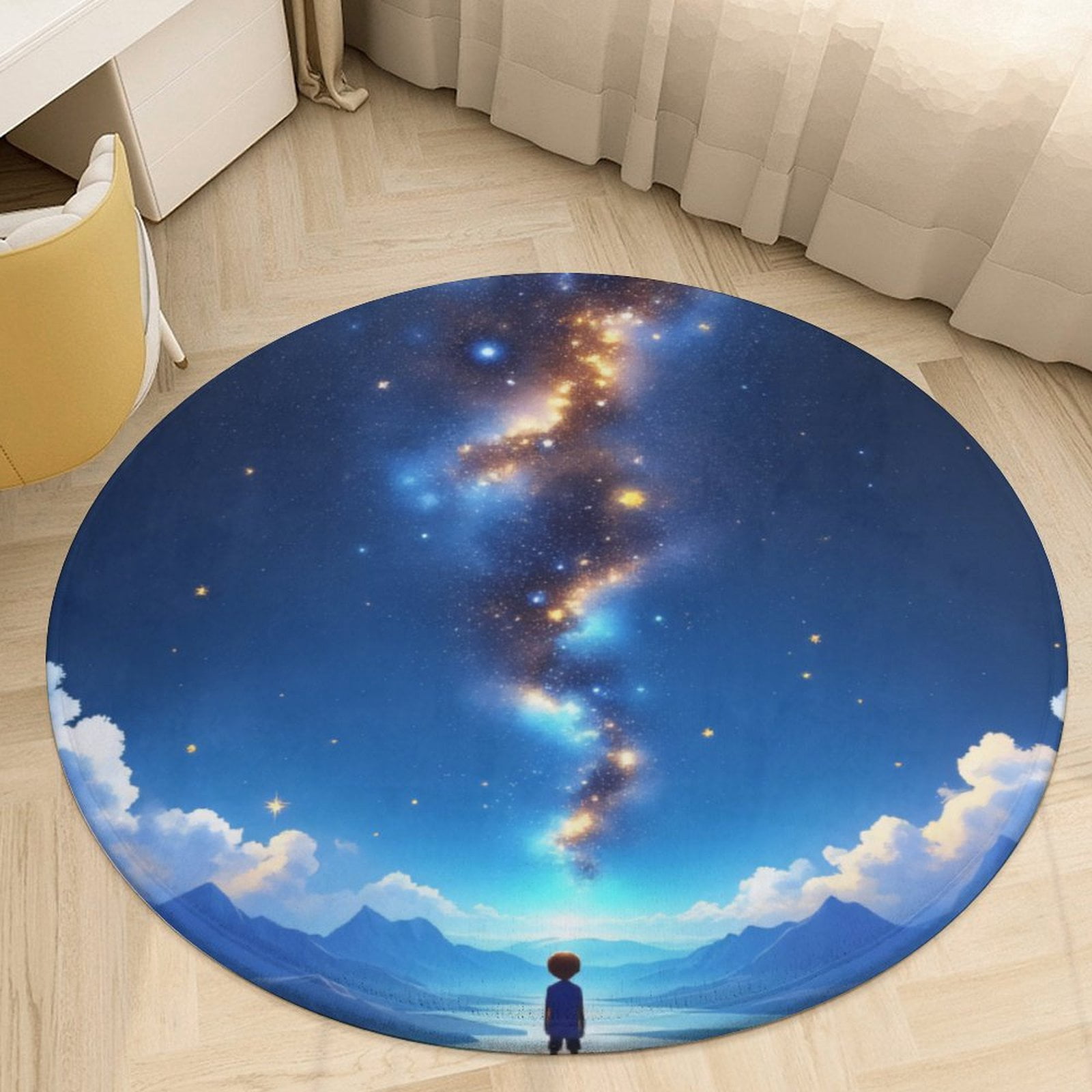 teenager Watching Starry Sky Round Area Rugs for Bedroom Living Room ...