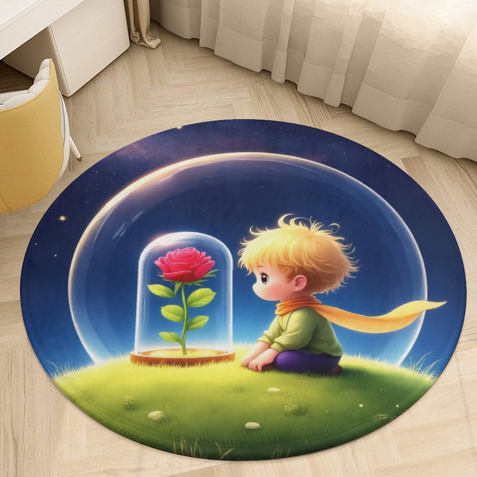 teenager with Rose in Bubble Round Area Rugs for Bedroom Living Room ...