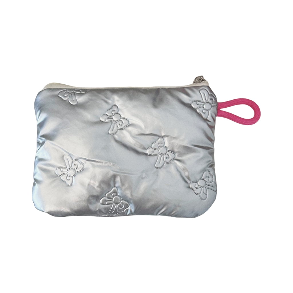 tegongse Quilted Silver Storage Pouches Fashionable and Practical PU ...