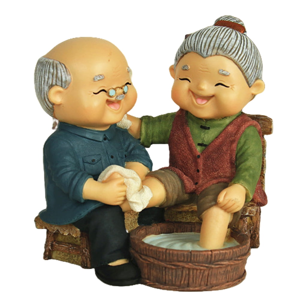 tegongse Romantics Elderly Couple Figurine Old Married Couple Resins Statue Miniature Valentines ...