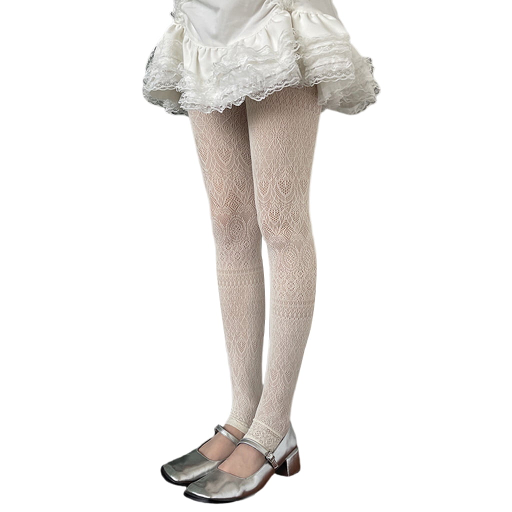 tegongse Women Vintage Geometric Pattern Lace Tights Pantyhose ...