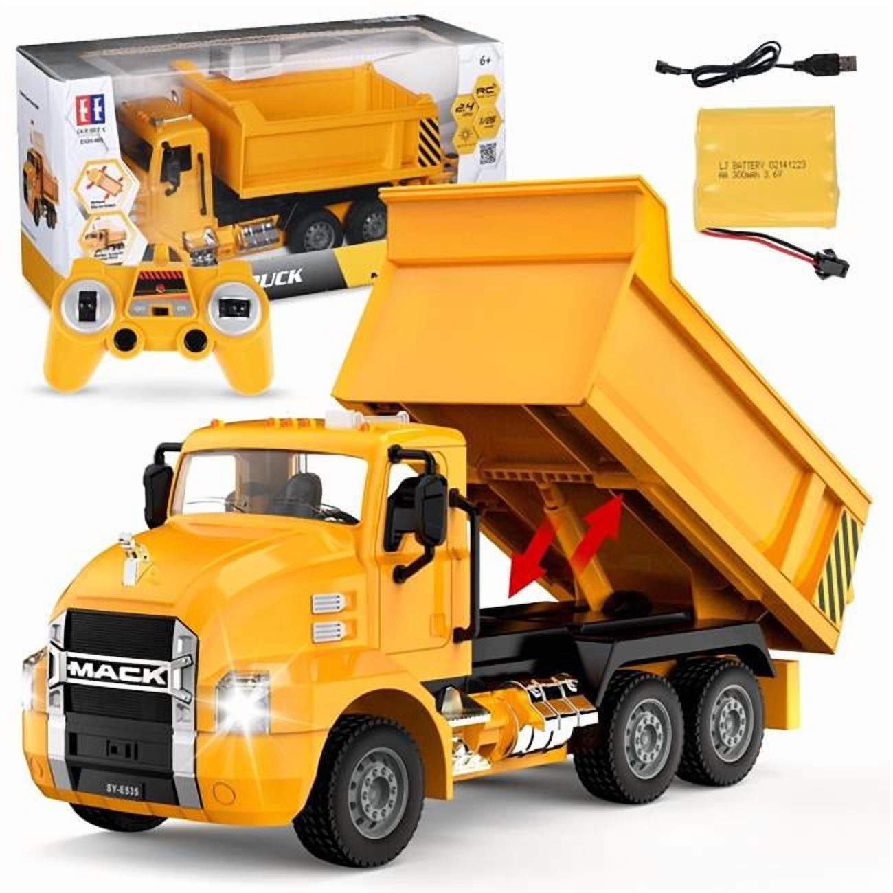 tek NT76301 UNO1RC DOUBLE E Mack RC Dump Truck Toy for Kids, Remote ...