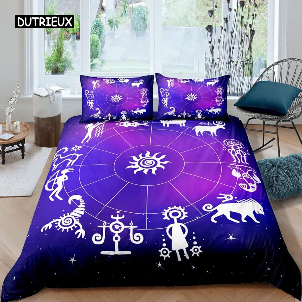 tellation Duvet Cover Set Golden Pattern Comforter Cover Zodiac Signs ...