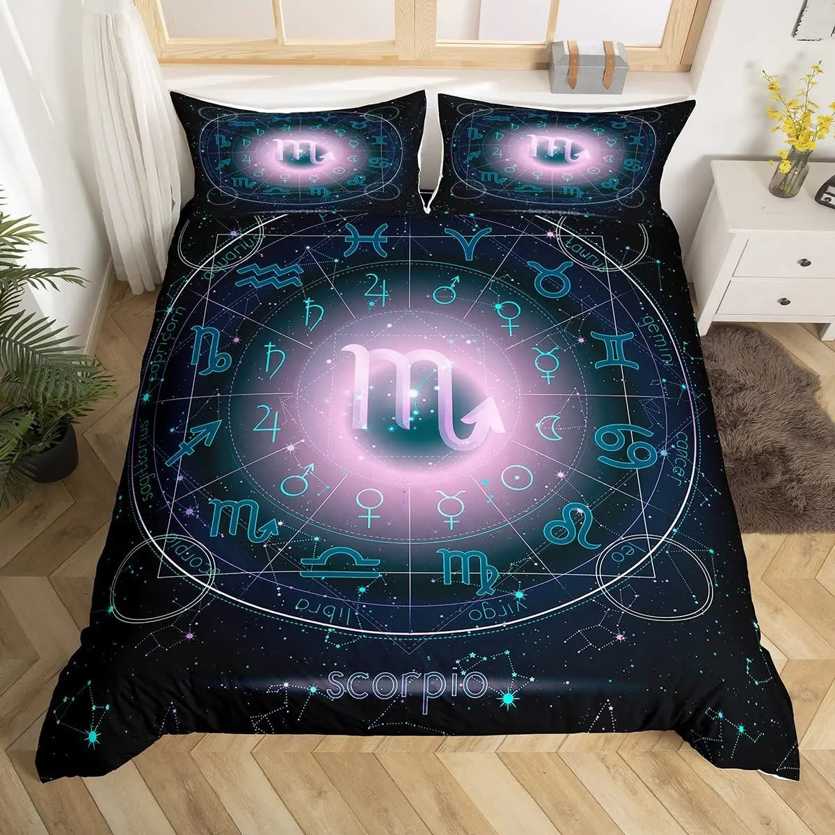 tellation Duvet Cover Set Twin Mysterious Zodiac Comforter Cover Starry ...