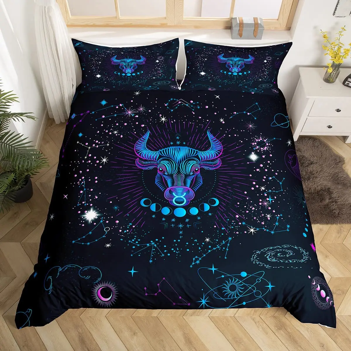 tellation Duvet Cover Set Twin Mysterious Zodiac Comforter Cover Starry ...