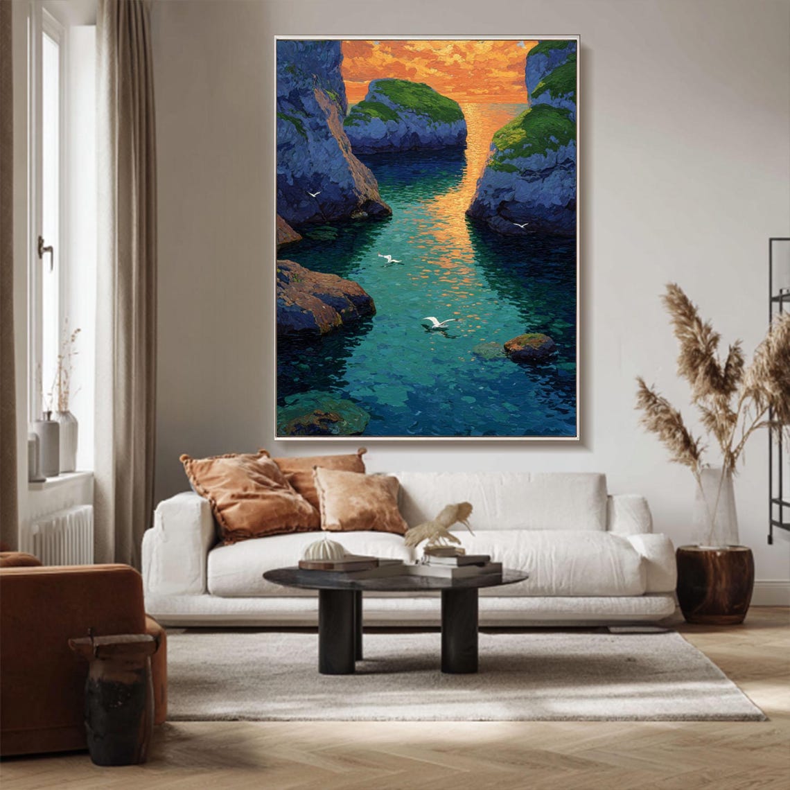textured seaside island sunset coastline home decor landscape art room ...