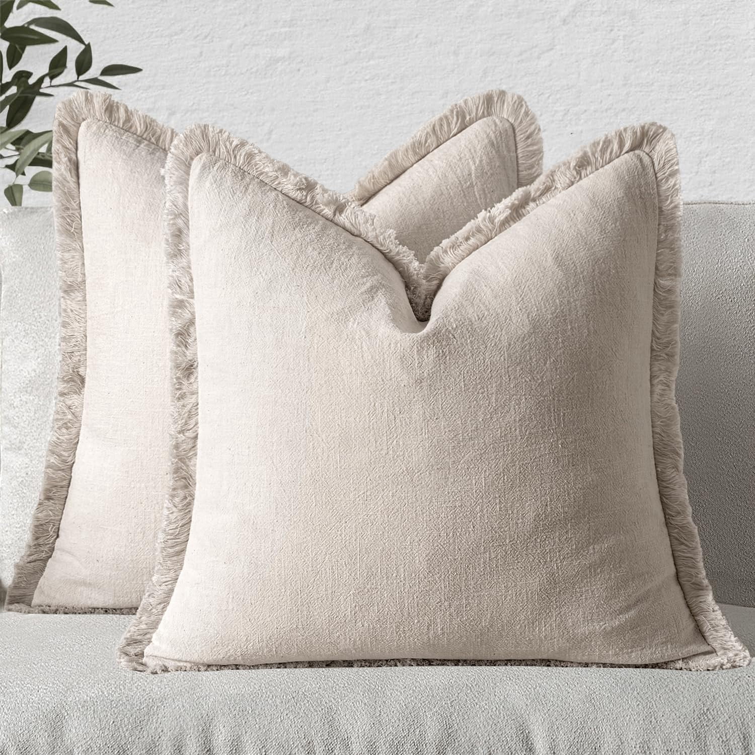 tfcxsdr Decorative Throw Pillow Covers Neutral Linen Fringe Throw ...