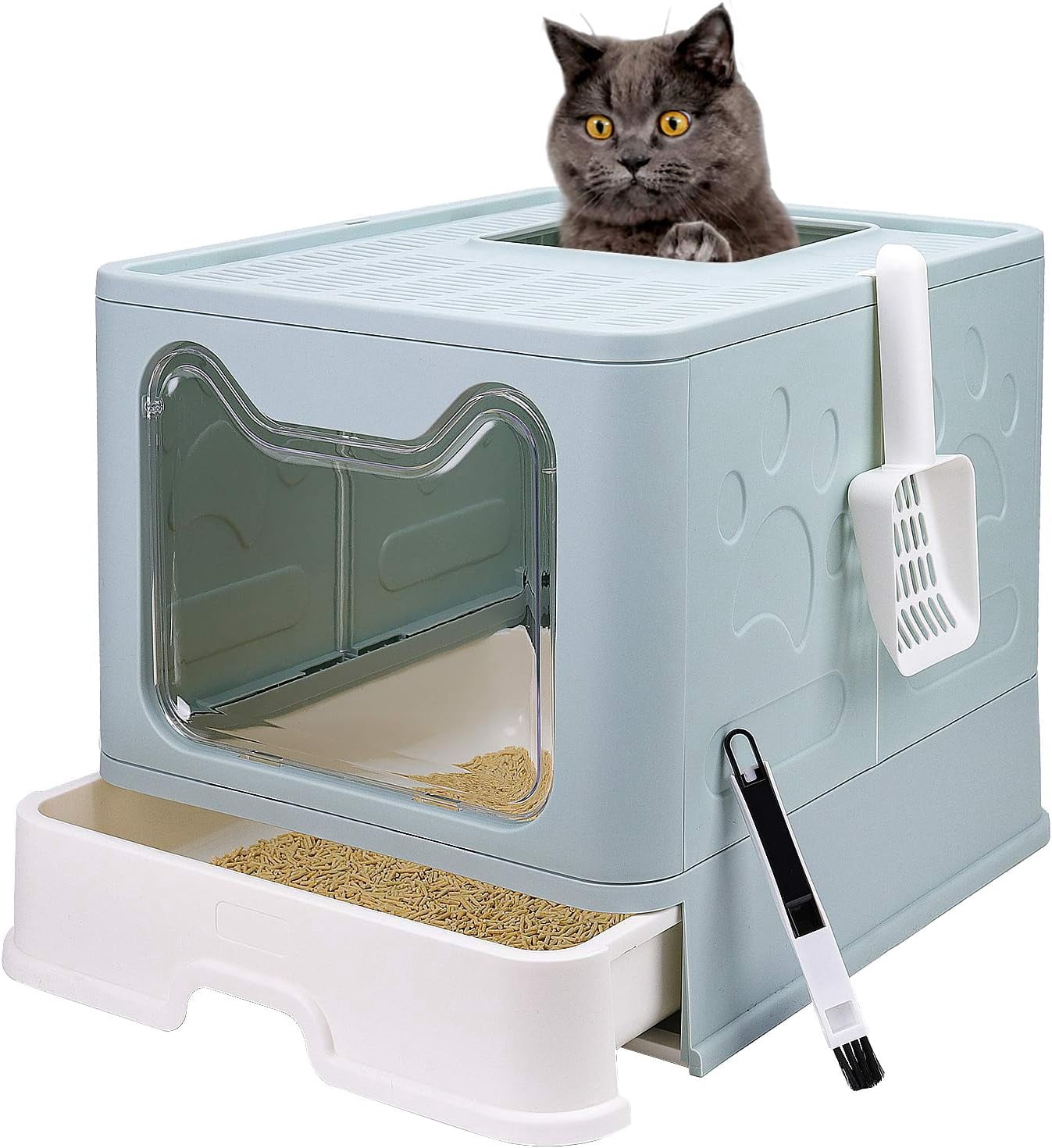 tfghnbc Foldable Cat Litter Box with Lid, Enclosed Potty, Large Top ...