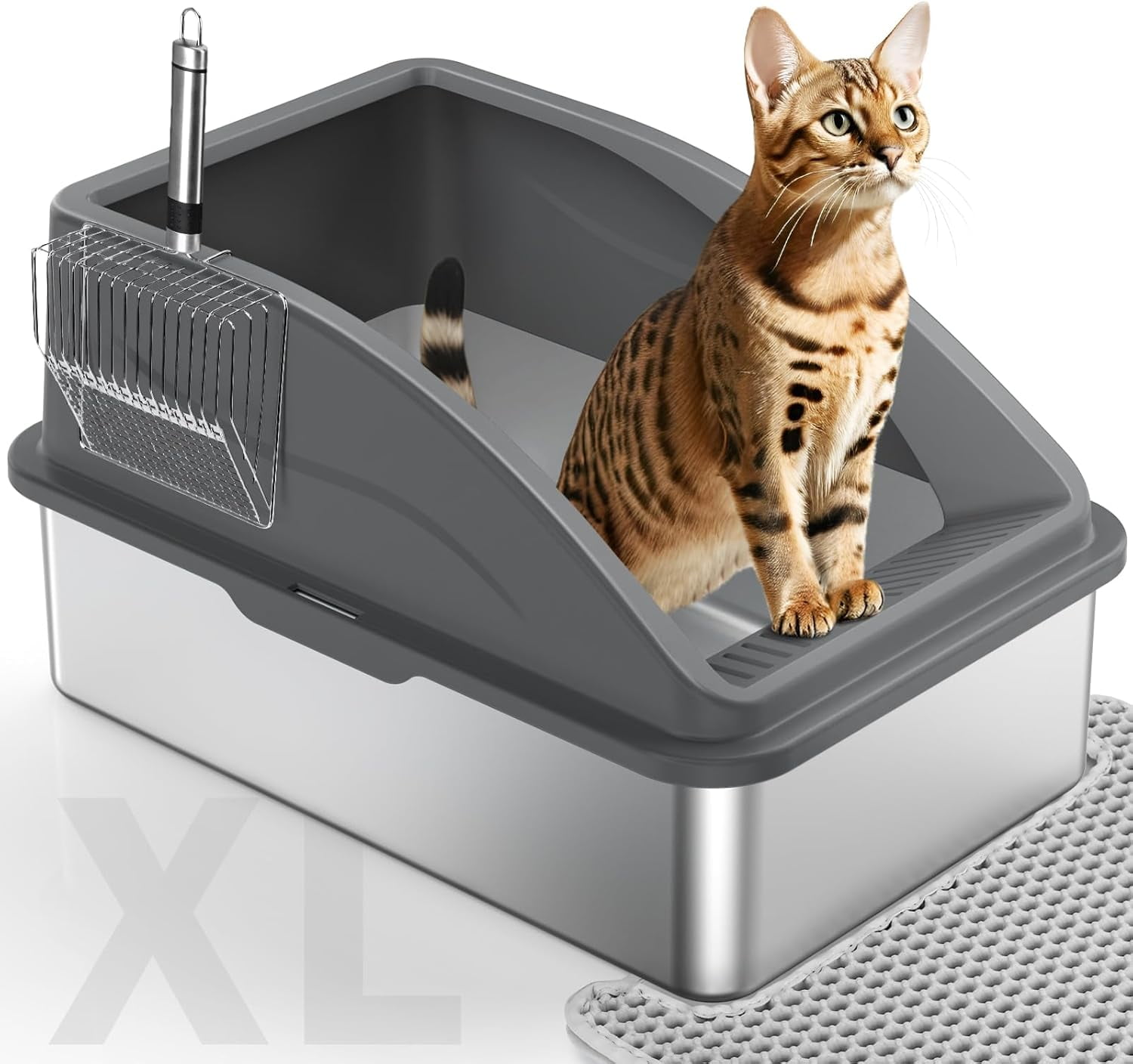 tfghnbc Stainless Steel Cat Litter Box, Extra Large Litter Boxes for ...