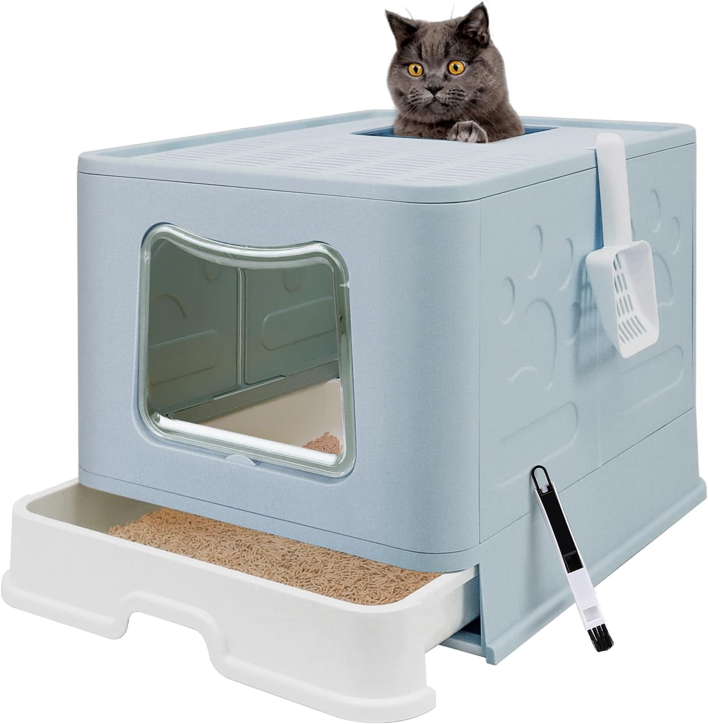 tfghnbc XL Foldable Cat Litter Box with Lid - Jumbo Enclosed Potty ...
