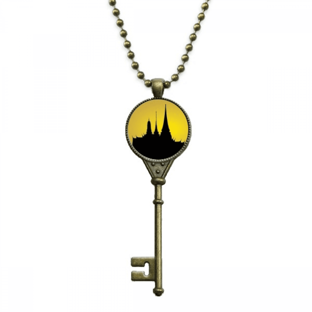thai culture shadow temple key necklace pendant tray embellished chain ...