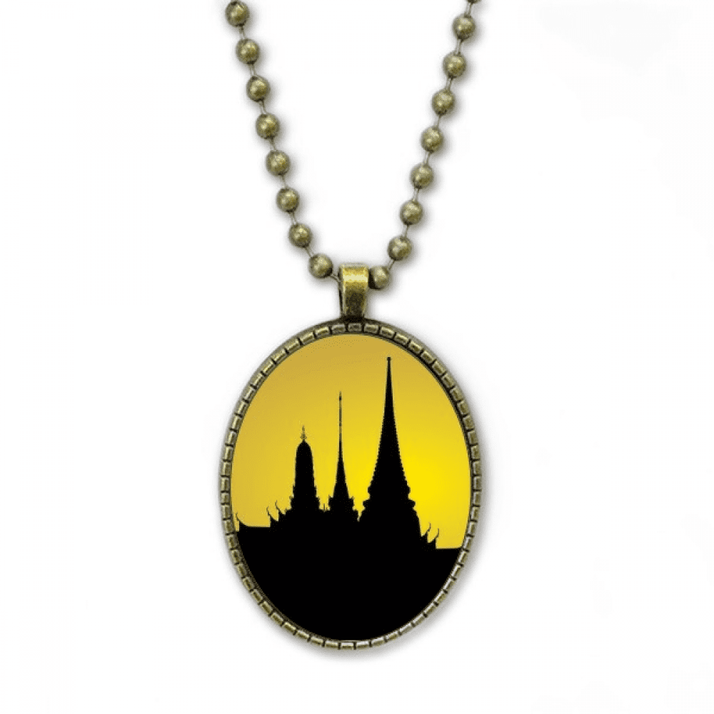thai culture shadow temple necklace vintage chain bead pendant jewelry ...