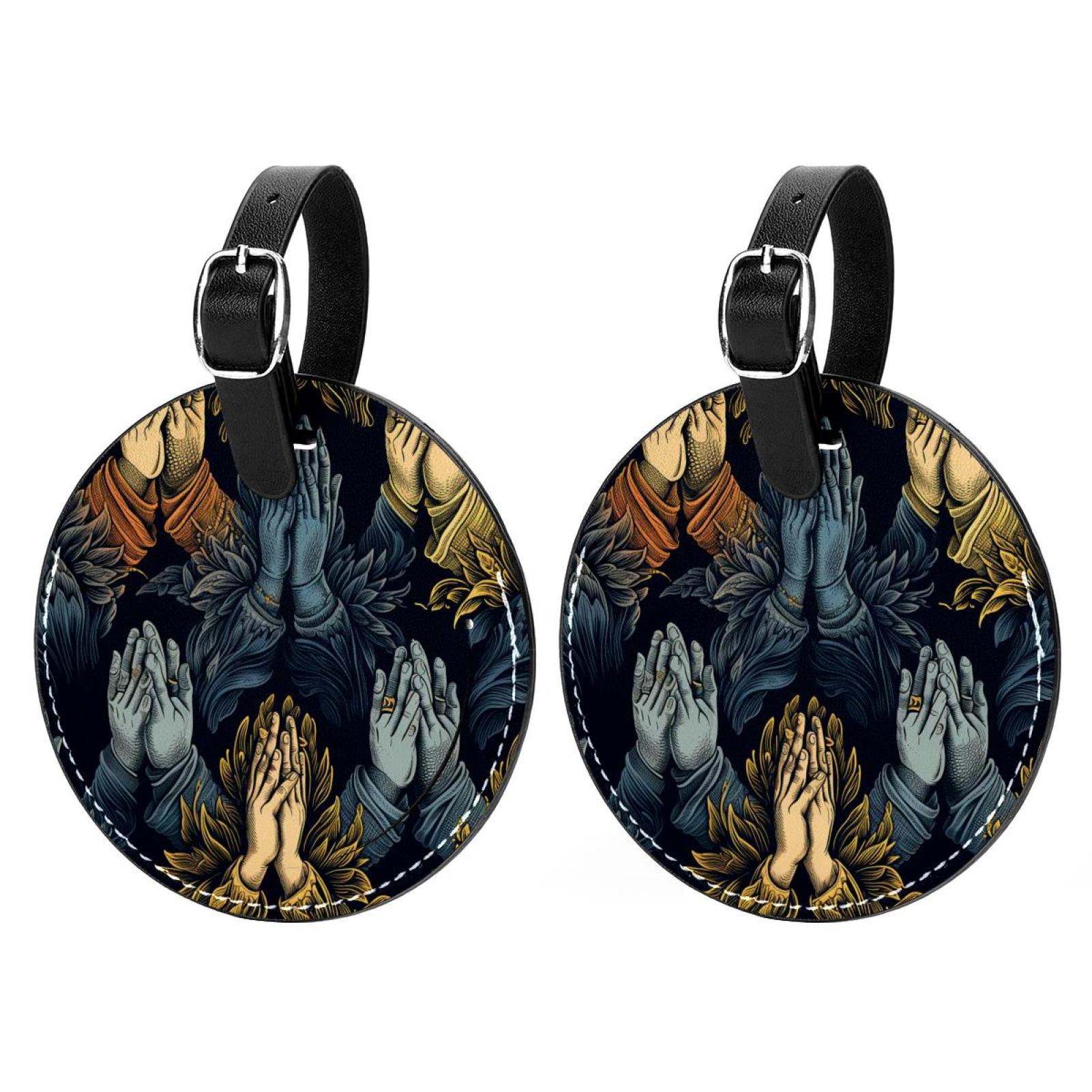 the Hands of Prayer 2Pcs PU Leather Round Luggage Tags with Privacy ...