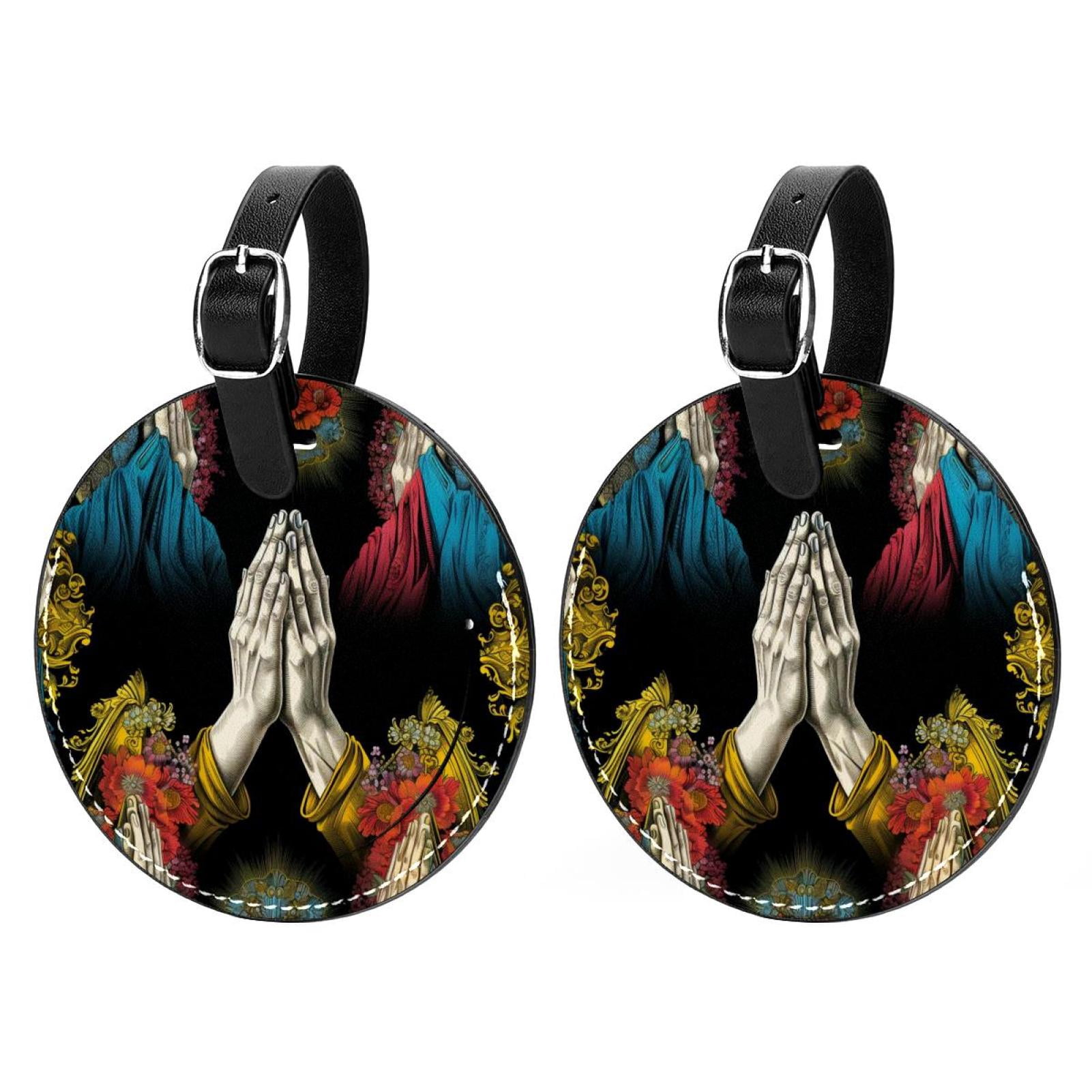 the Hands of Prayer 2Pcs PU Leather Round Luggage Tags with Privacy ...