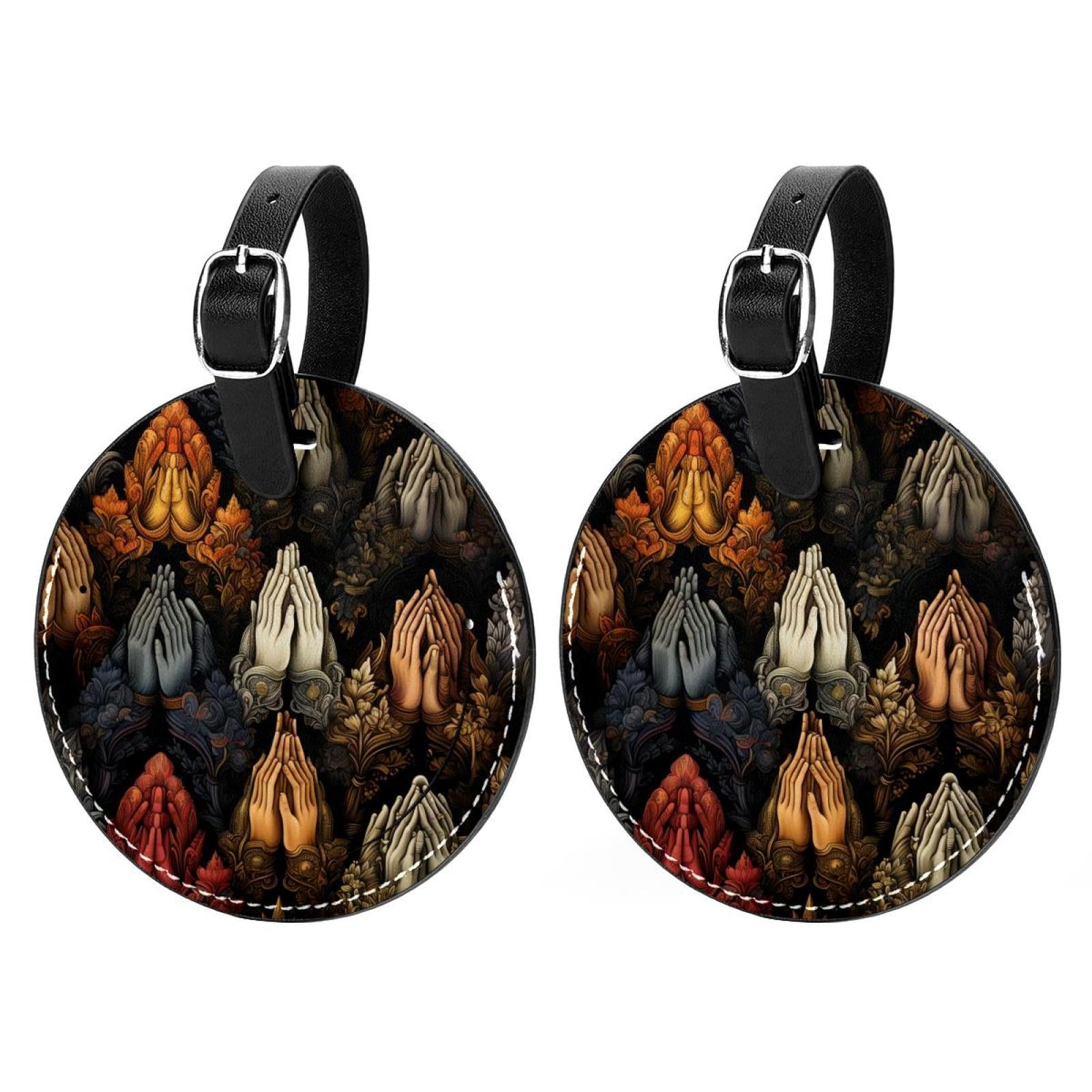 the Hands of Prayer 2Pcs PU Leather Round Luggage Tags with Privacy ...