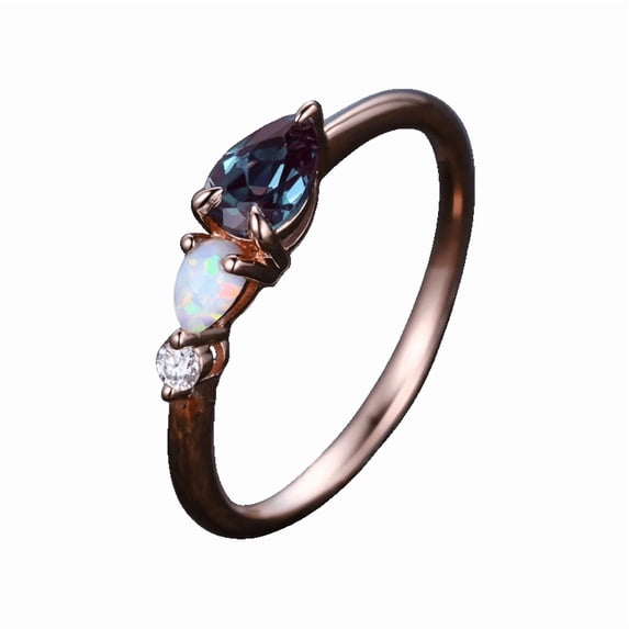 thejewelryart Alexandrite & Opal Engagement Ring with Pear Cut Gems ...