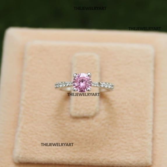 thejewelryart Light Pink Sapphire Ring for Women Round Gemstone ...