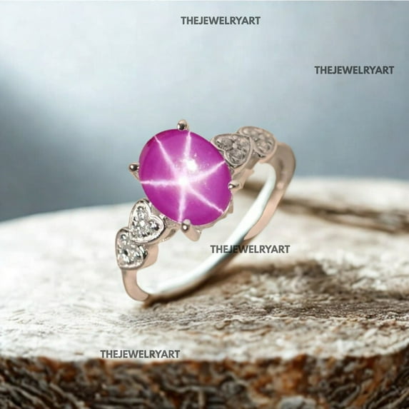thejewelryart Natural Pink Star Sapphire Gemstone Ring 925 Sterling ...