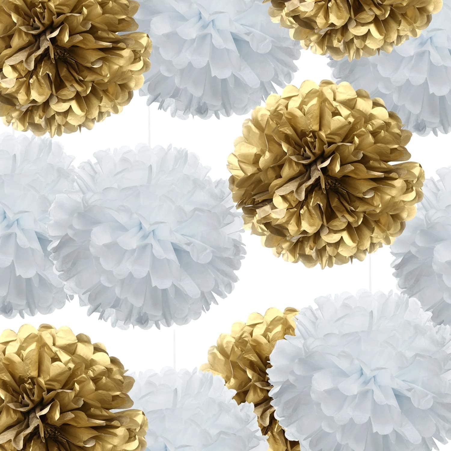 theme my party pom pom Decoration for Gold and White Hanging Decoration ...