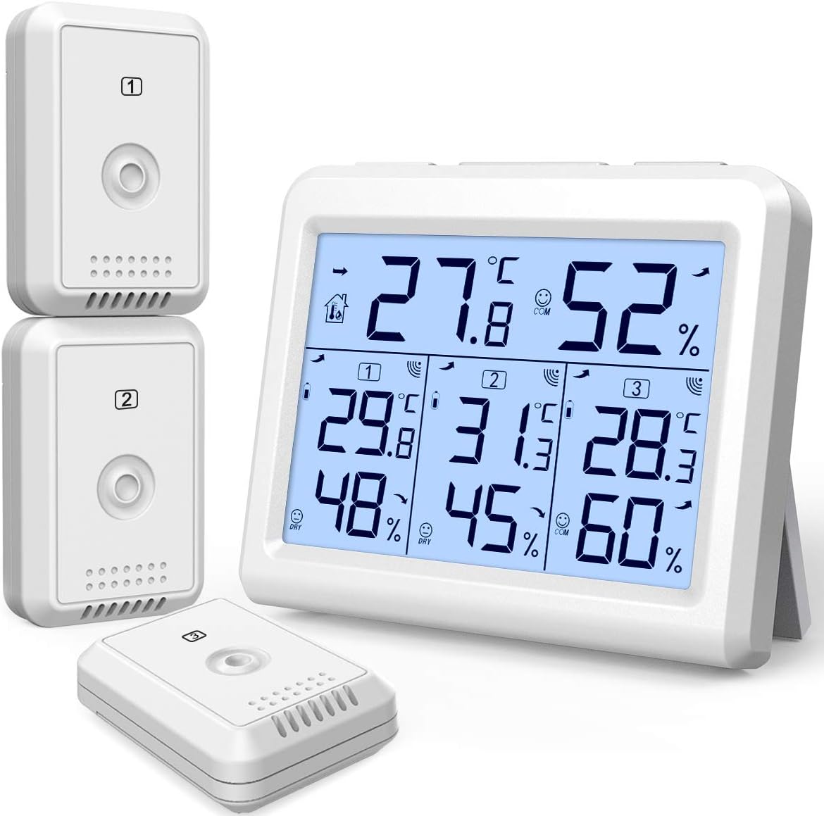 thermometer hygrometer, indoor/outdoor thermometer with 3 sensors ...