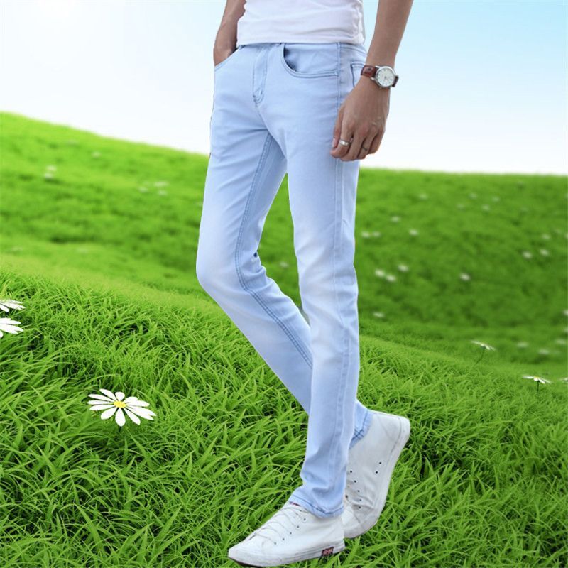 thin jeans men‘s slim feet new ice oxygen stretch long pants men‘s JISA ...