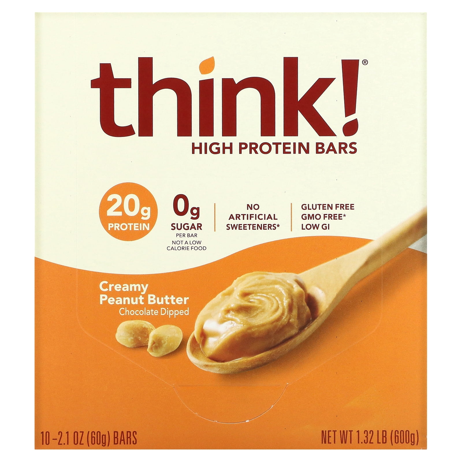 think! High Protein Bar, Creamy Peanut Butter, 10 Count - Walmart.com