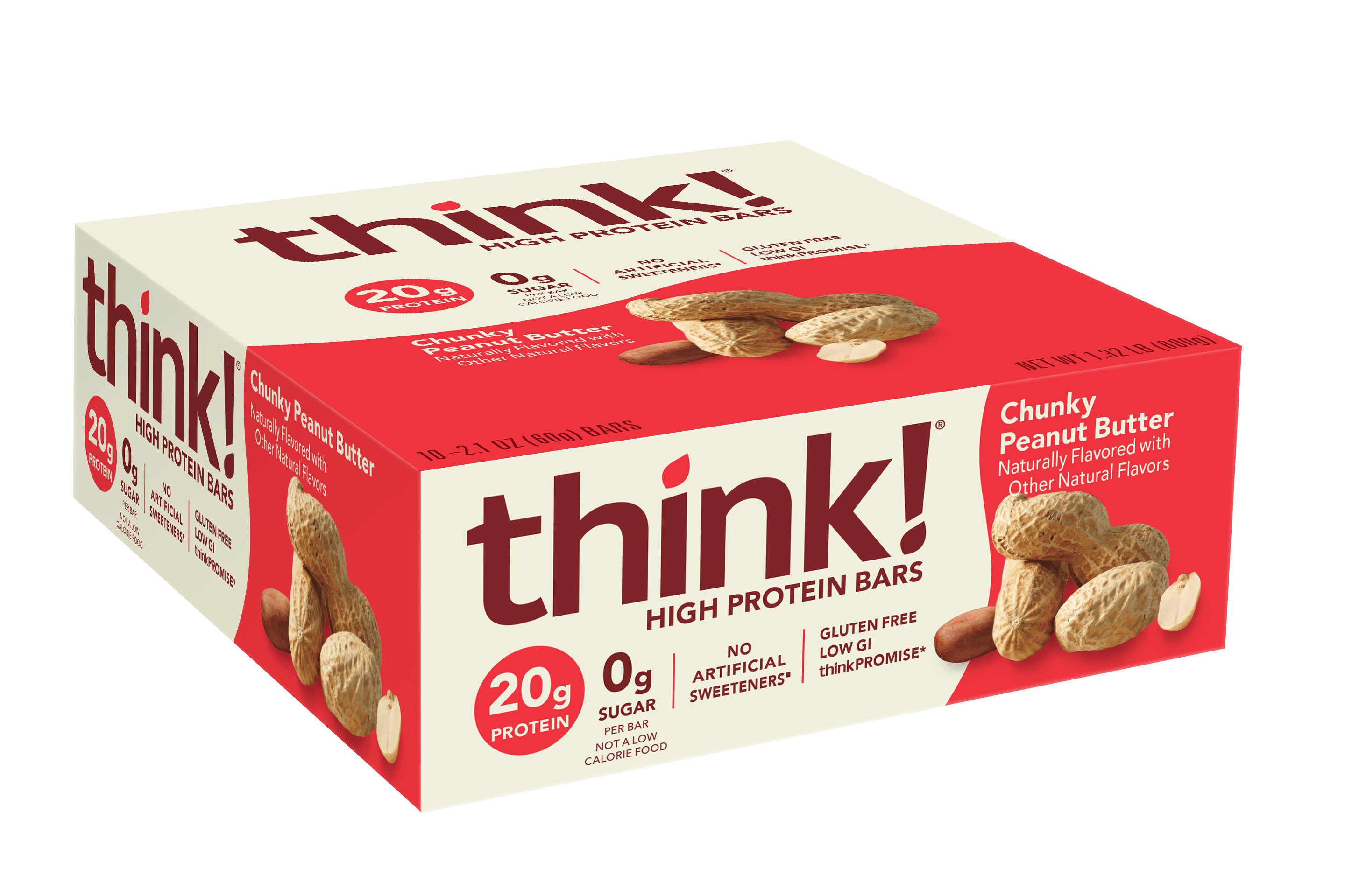 think! High Protein Bars, Chunky Peanut Butter, 20g Protein, Chocolate ...