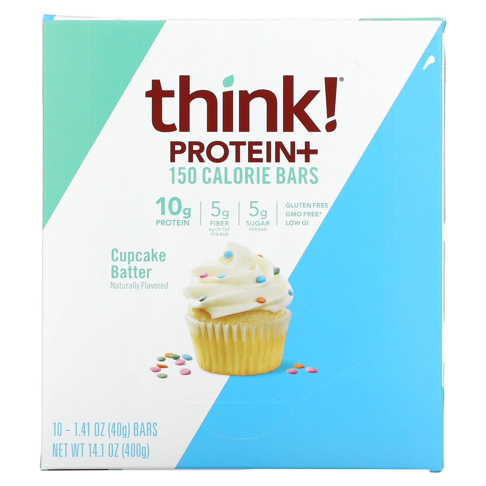 think! High Protein + 150 Calorie Bars, Cupcake Batter, 1.41 oz, 10 ...