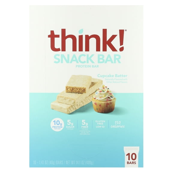 think! High Protein + 150 Calorie Bars, Cupcake Batter, 1.41 oz, 10 ...