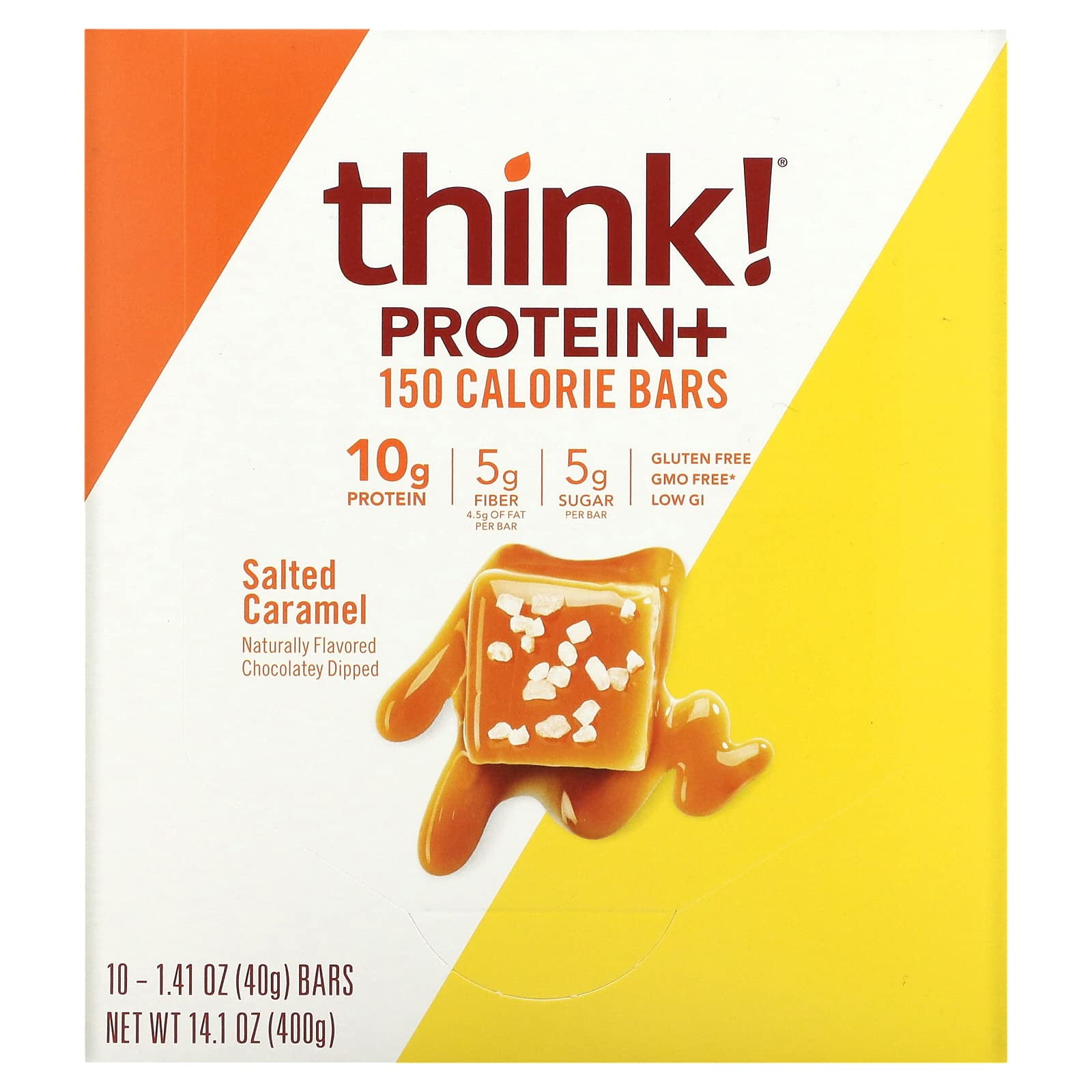 think! (thinkThin) Protein+ 150 YPF5 Calorie Bars - Salted Caramel, 10g Protein, 5g Sugar, No ...