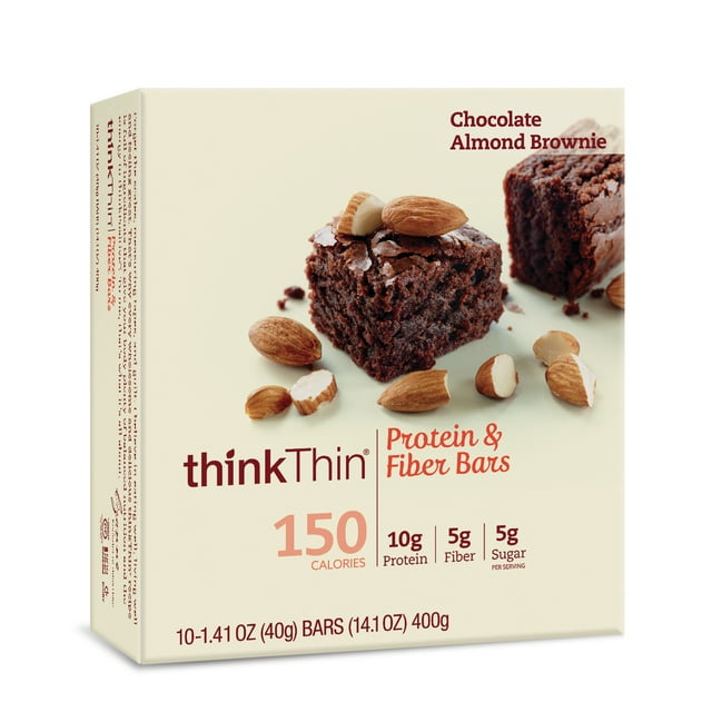 thinkThin Protein & Fiber Bars - Gluten Free Chocolate Almond Brownie, 10g Protein - 10 Ct ...