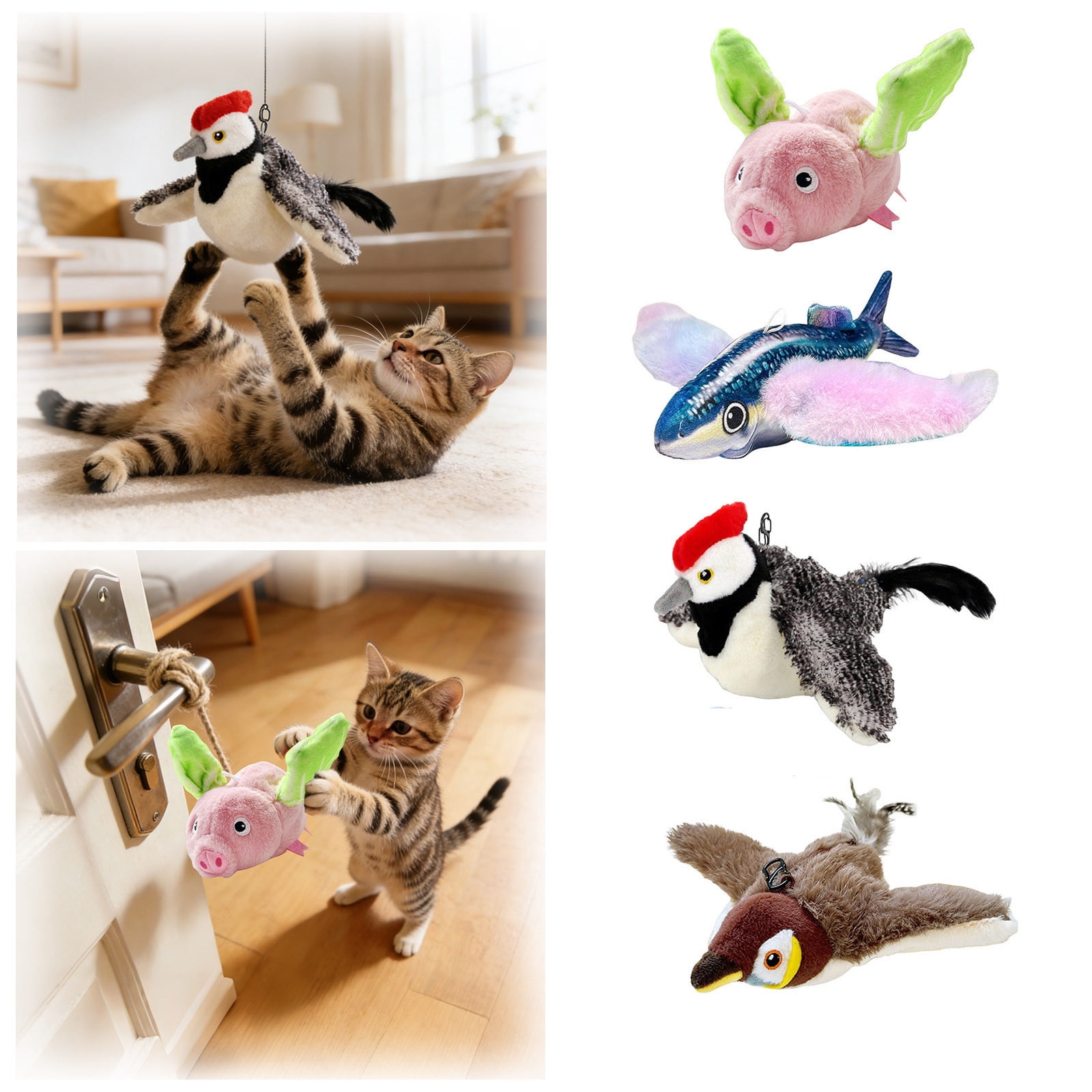 thosestan Cat Toys Flapping Wings Woodpecker Touch Activated Chirping ...