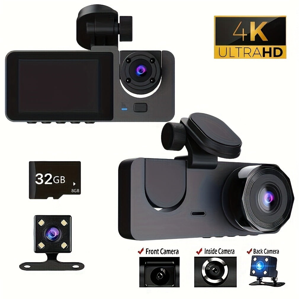 The three-Dash Cam Front with 32G SD Card, 1080P FHD Car Driving ...