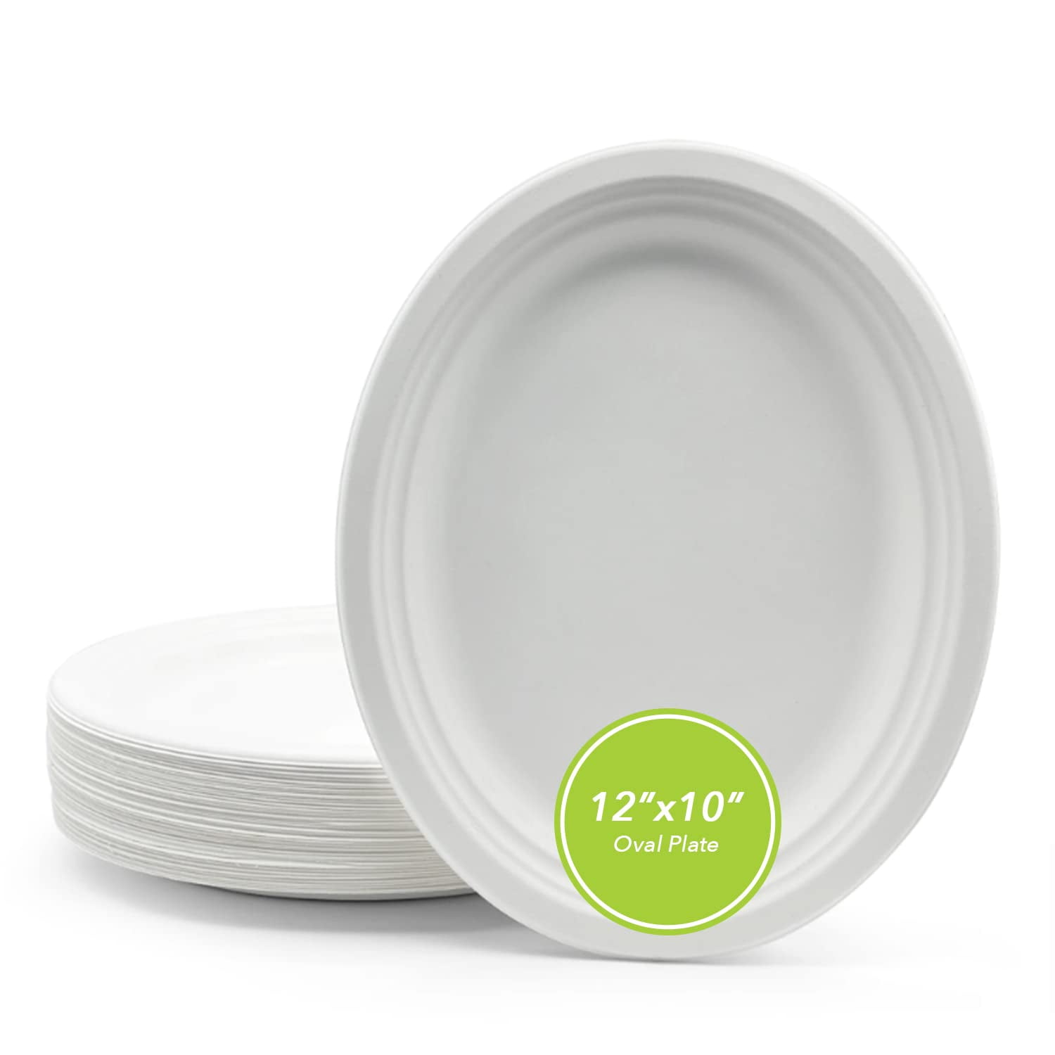 three leaf 12" X 10" BAGASSE AFN1OVAL PLATE, 25 Ct. Heavy-Duty- Super ...