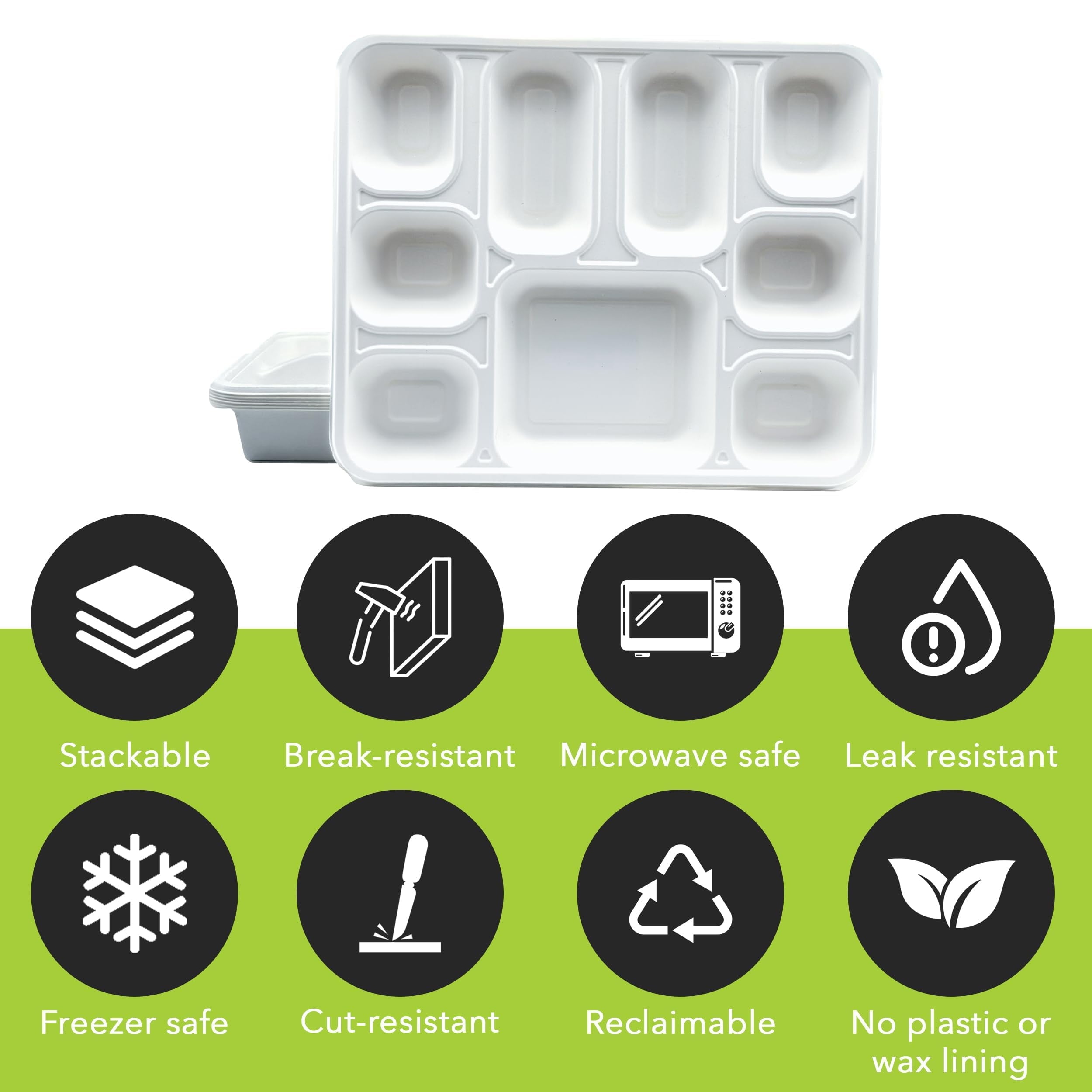 three leaf 9 AJH3 COMPARTMENT BAGASSE RECTANGULAR PLATE, 25 Ct. Heavy ...