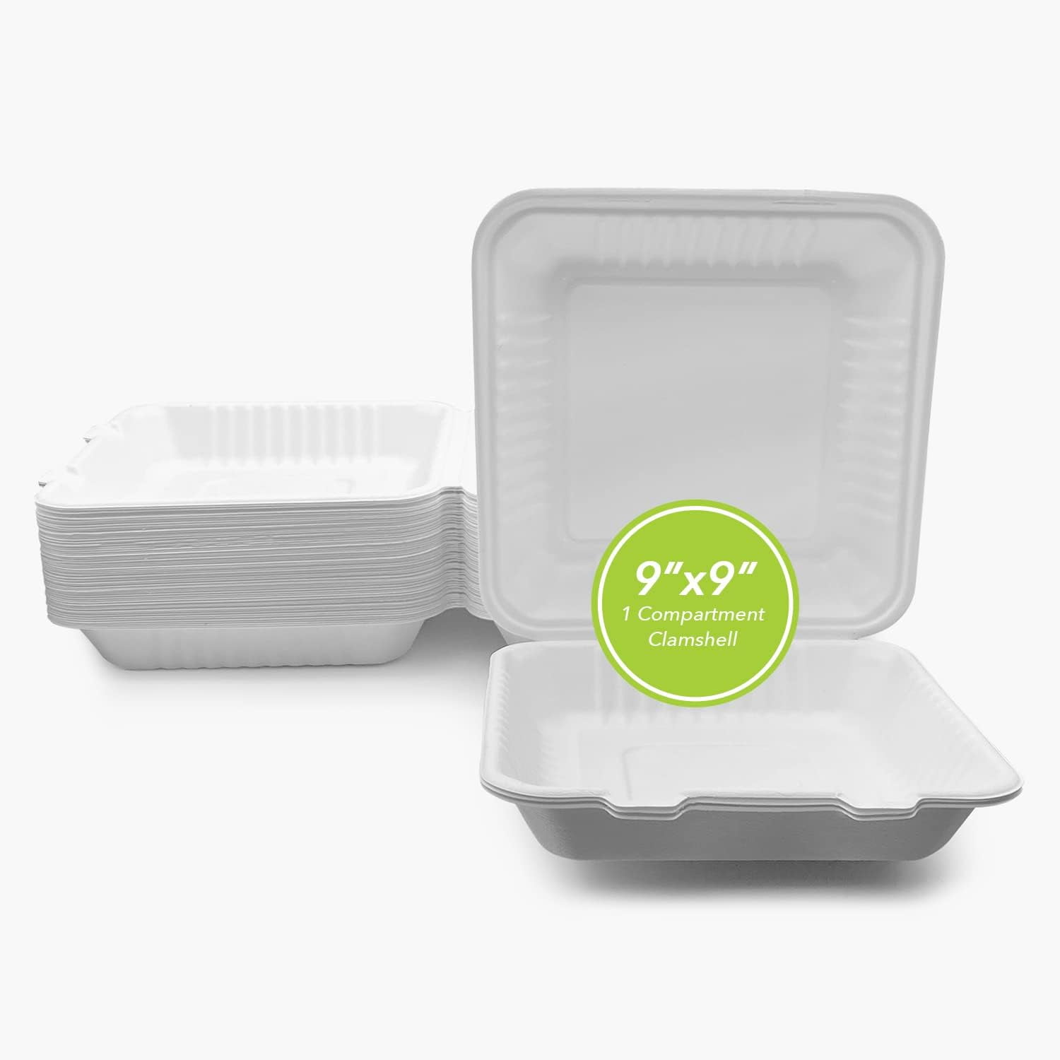 three leaf 9" X 9" 1 COMPARTMENT BAGASSE CLAMSHELL, 100 Ct. Heavy-Duty ...