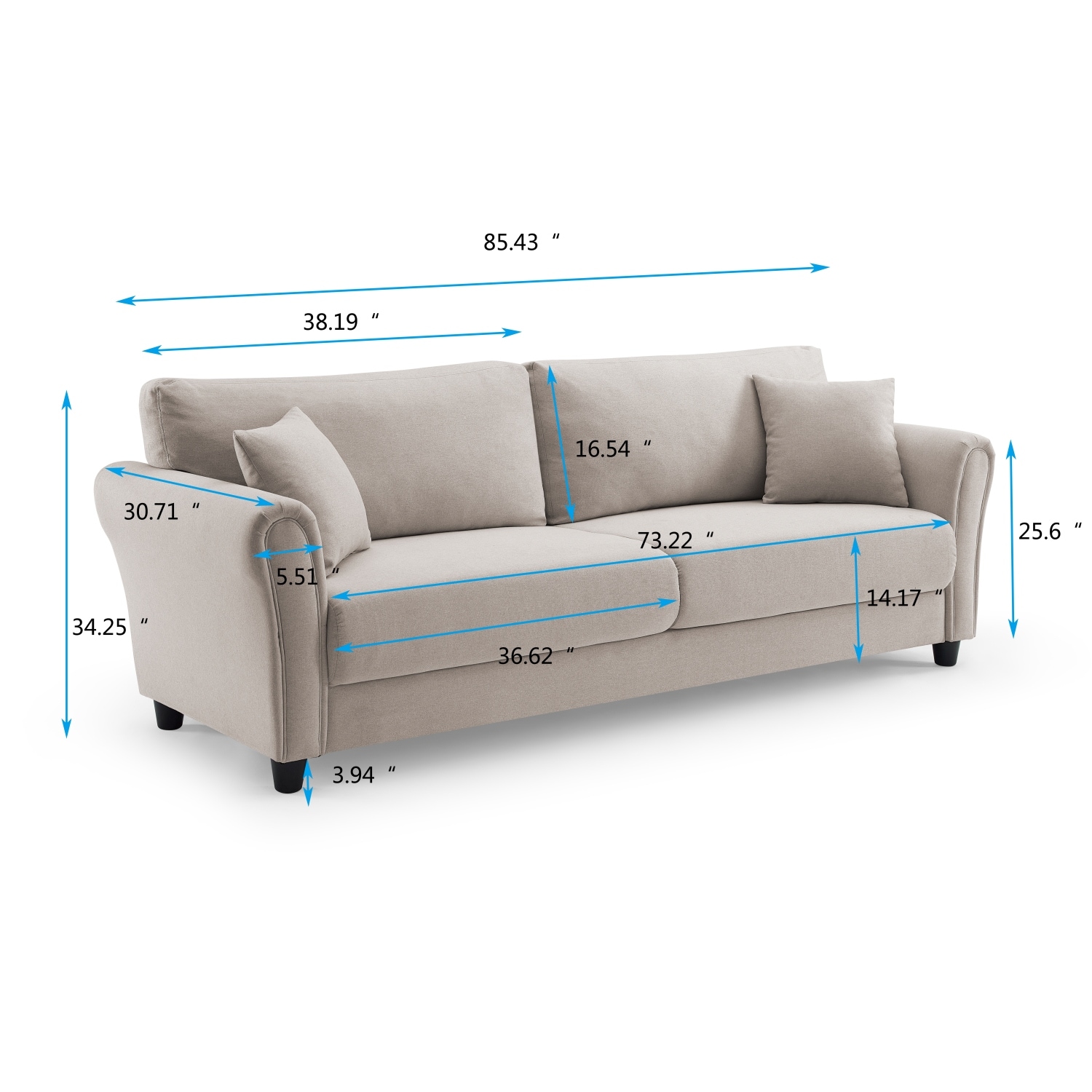 three-seat sofa with plastic feet Beige - Walmart.com