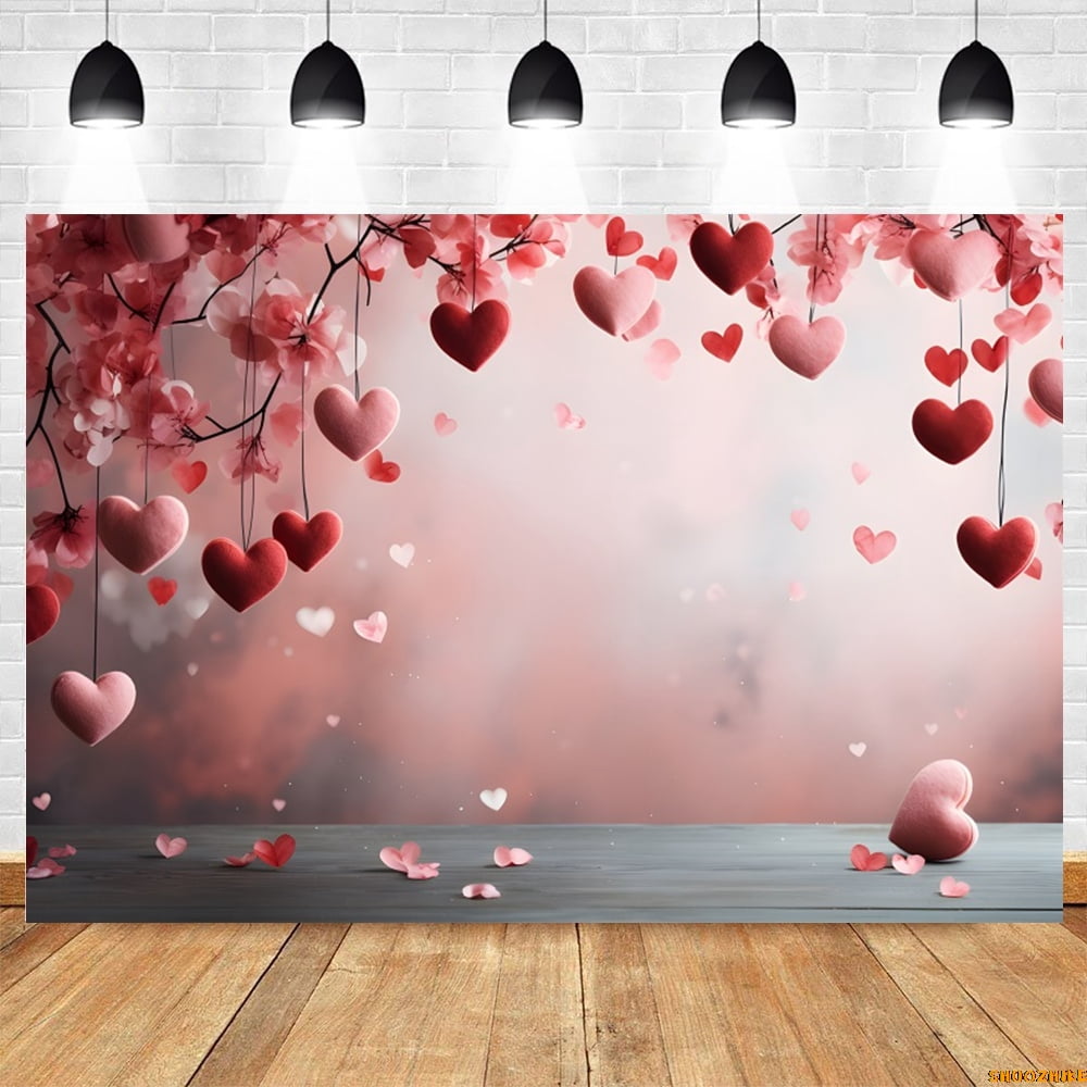 tic February 14 Valtine's Day Backdrop Floral Red Love Heart Balloon ...