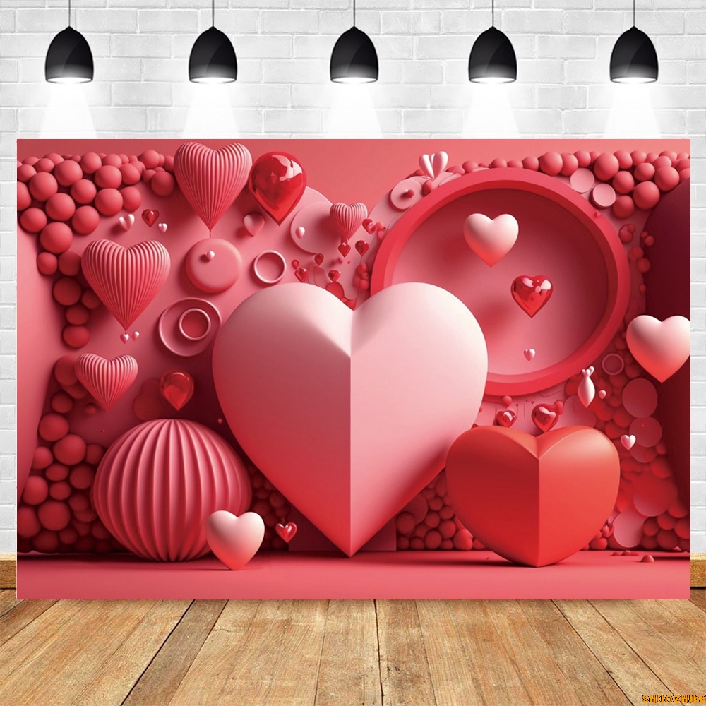 tic February 14 Valtine's Day Backdrop Floral Red Love Heart Balloon ...
