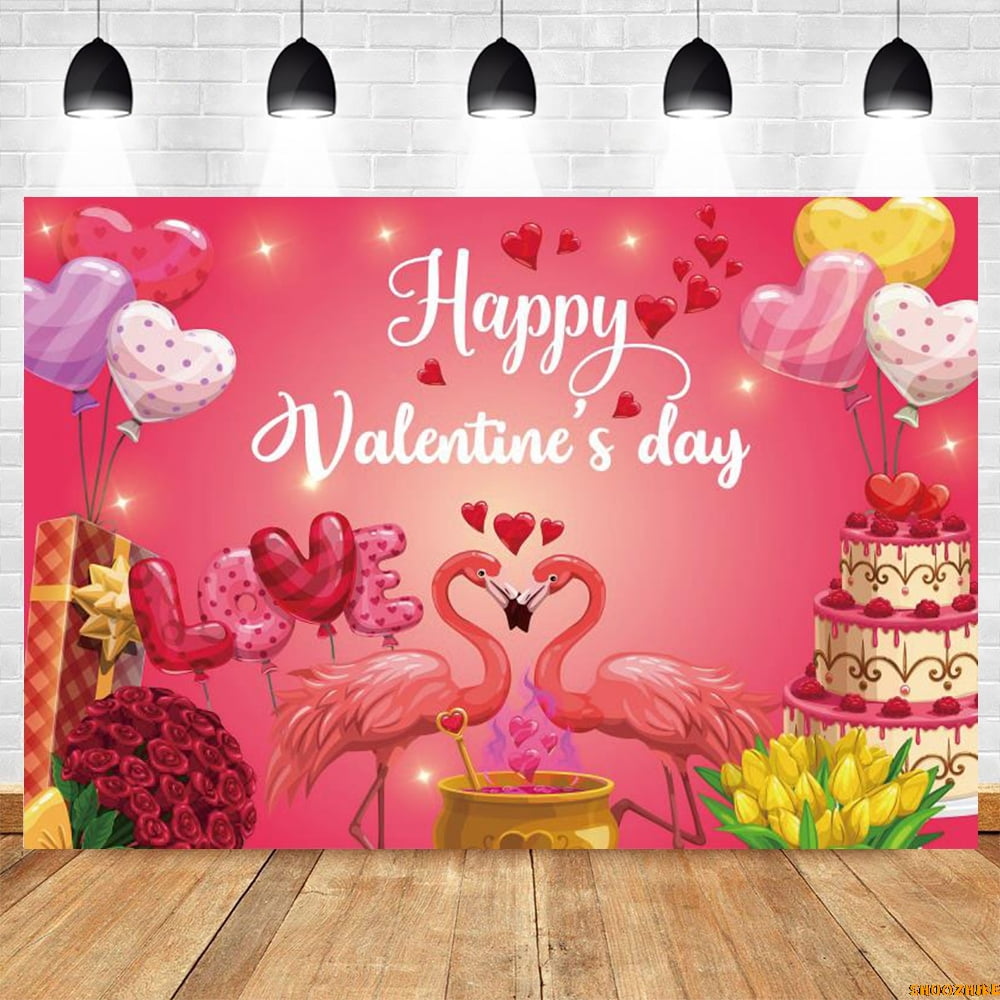 tic February 14 Valtine's Day Backdrop Floral Red Love Heart Balloon Wedding Portrait ...