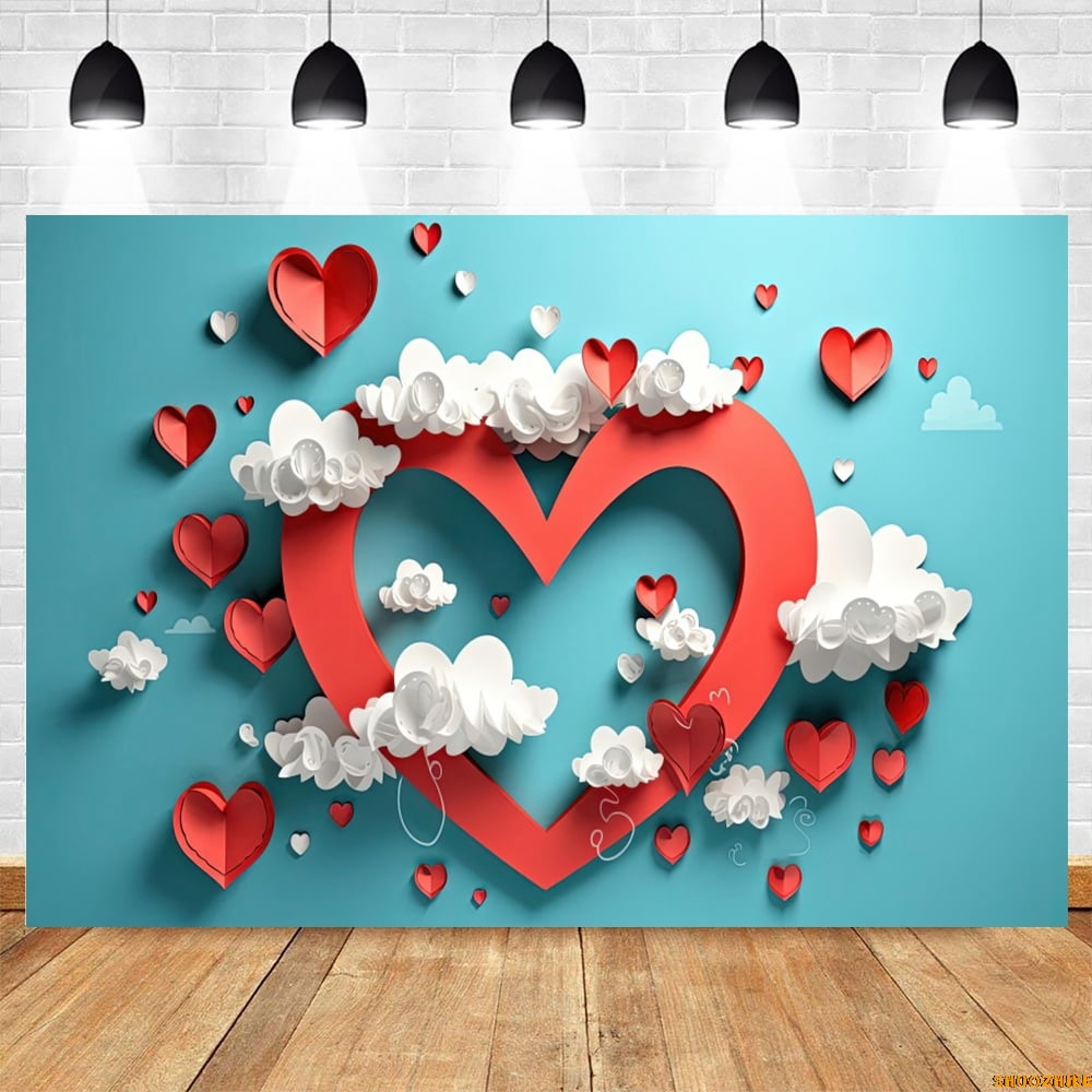 tic February 14 Valtine's Day Backdrop Floral Red Love Heart Balloon ...