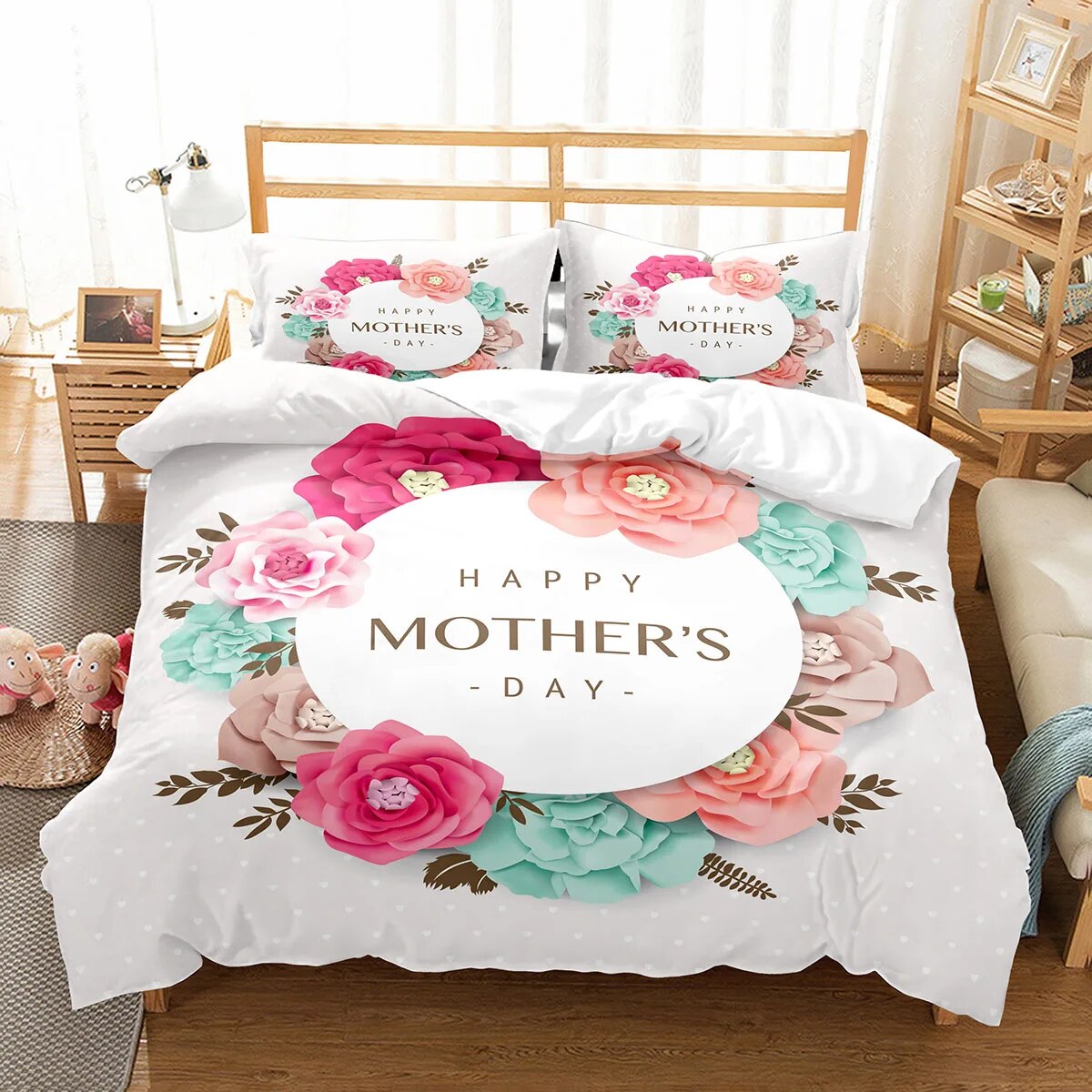 tic Floral Duvet Cover Cherry Blossoms Quilt Cover Twin Full Size Happy ...
