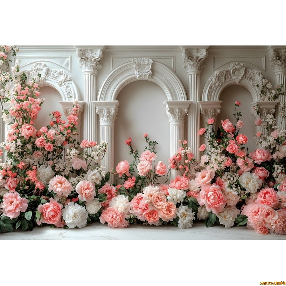 tic Pink European Style Photography Backdrop Arched Windows Flowers ...