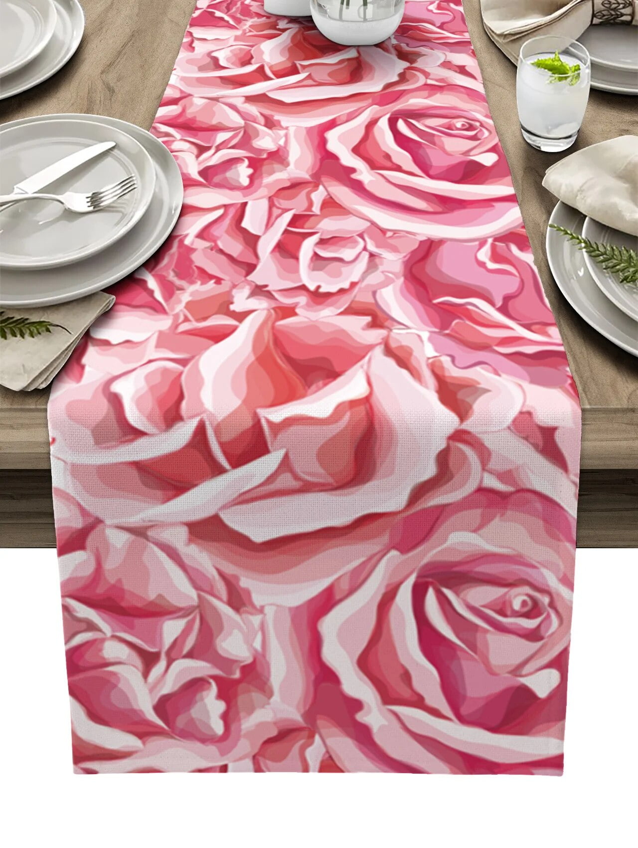 tic Pink Rose Pattern Decoration Table Flag Hotel Wedding Decoration ...