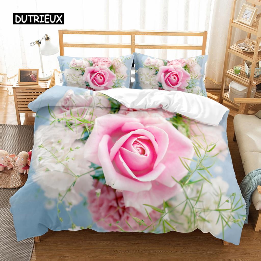 tic Rose Duvet Cover Twin Floral Bedding Set Microfiber Blossom Flowers ...