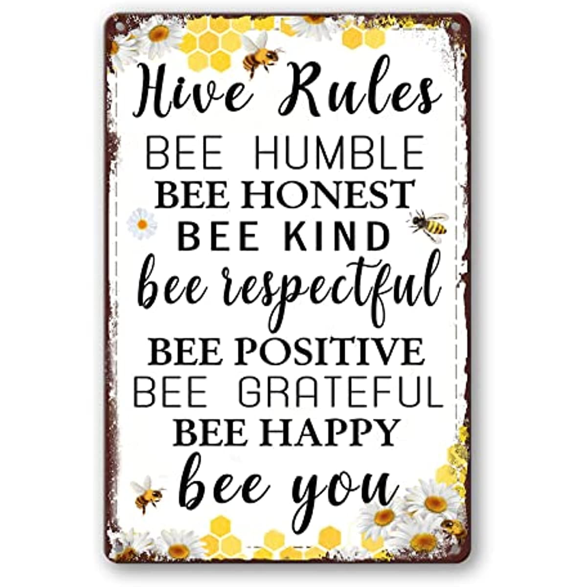 tin decor, Bee Garden Decor Bee Hive Rules Sign For Home Honey Bee ...