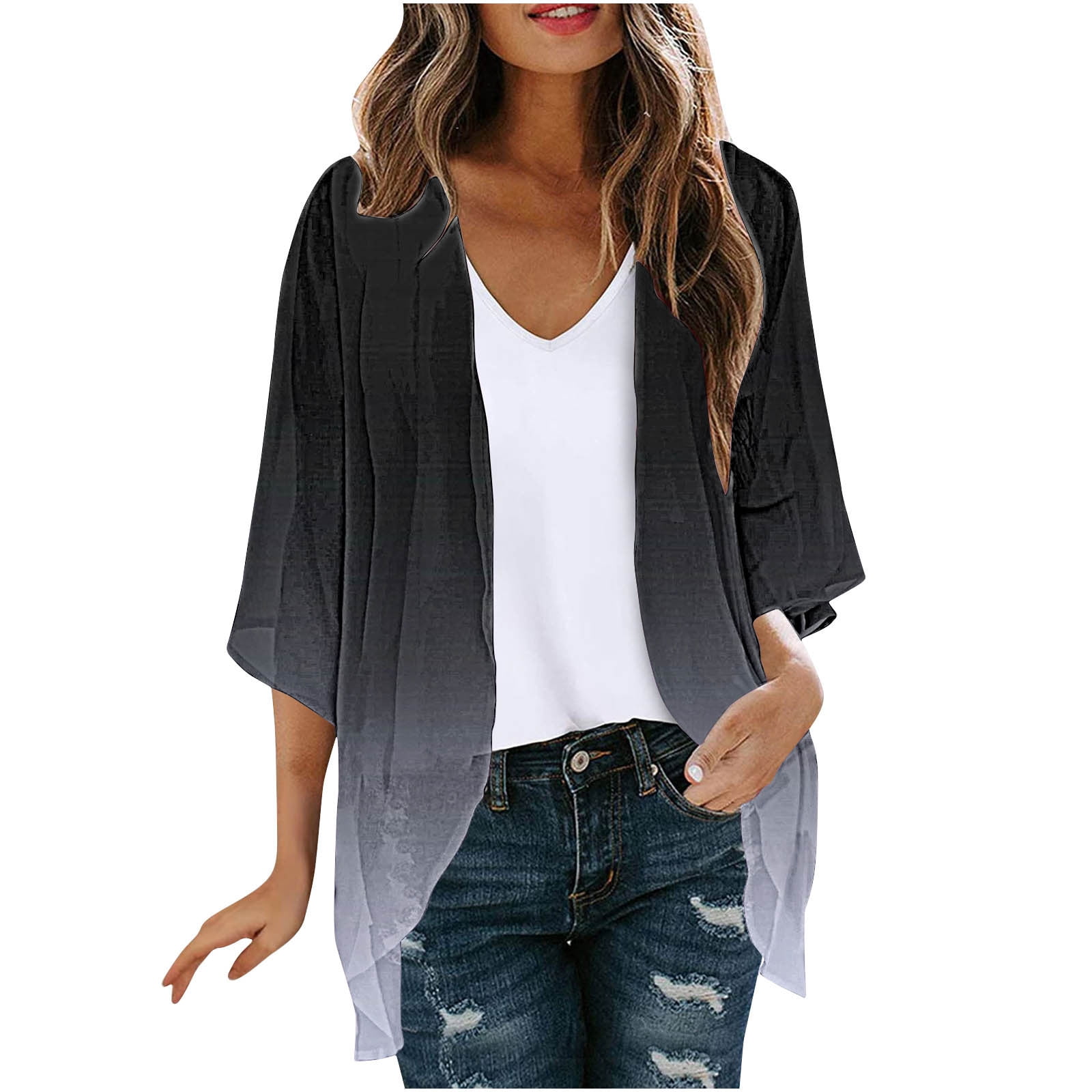tklpehg Women's Cardigans Puff Sleeve Cardigan Loose Chiffon Cover Up ...