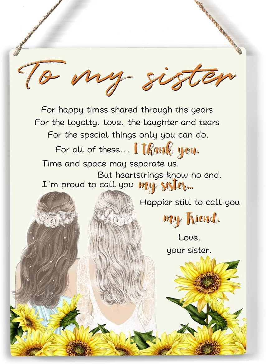 to My Sister Wood Sign Sisters Sunflower Wooden Signs Rustic Hanging ...